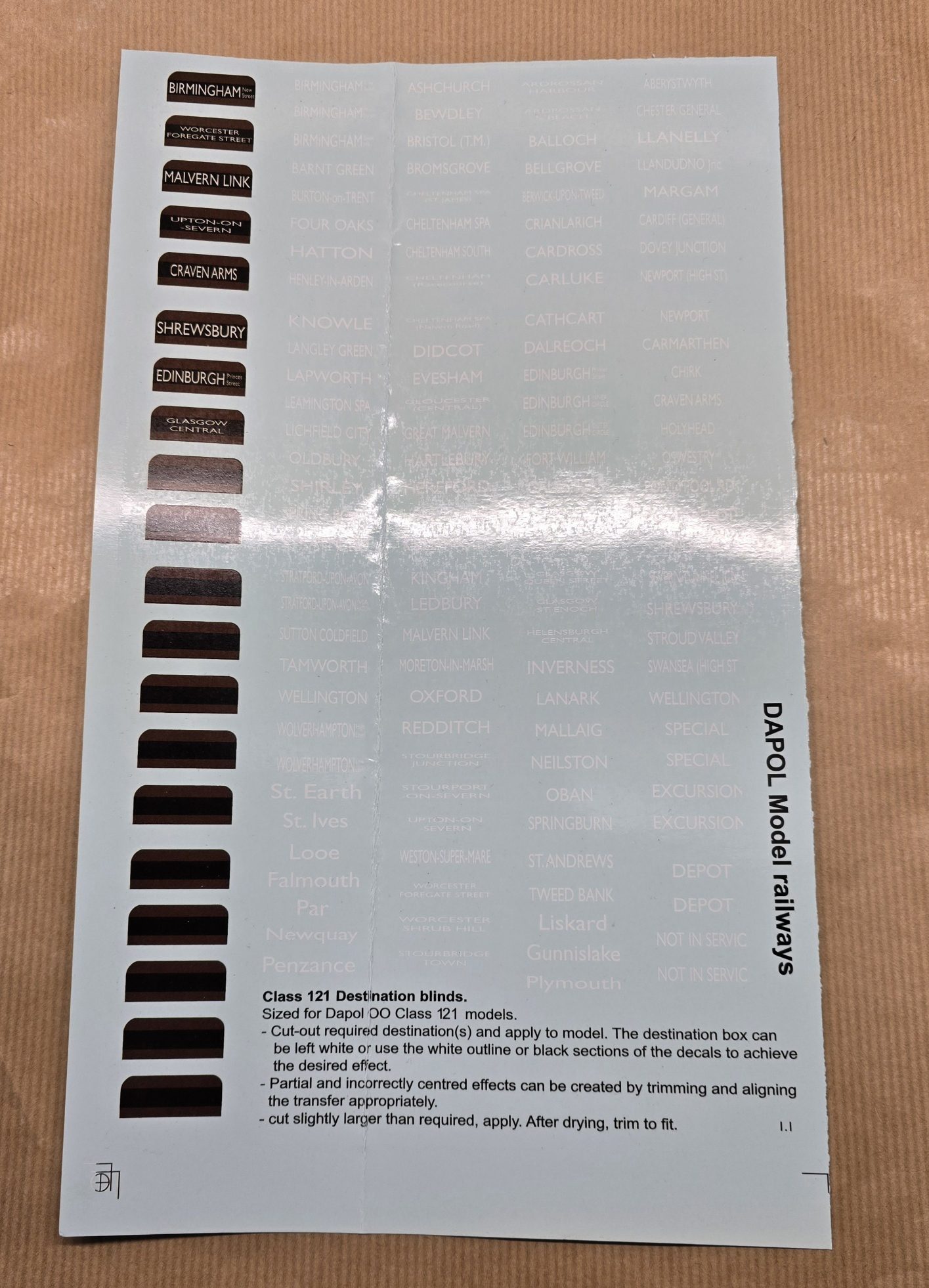 Class 121 / 122 O Destination Blind Large Sheet - In-Gauge Ltd